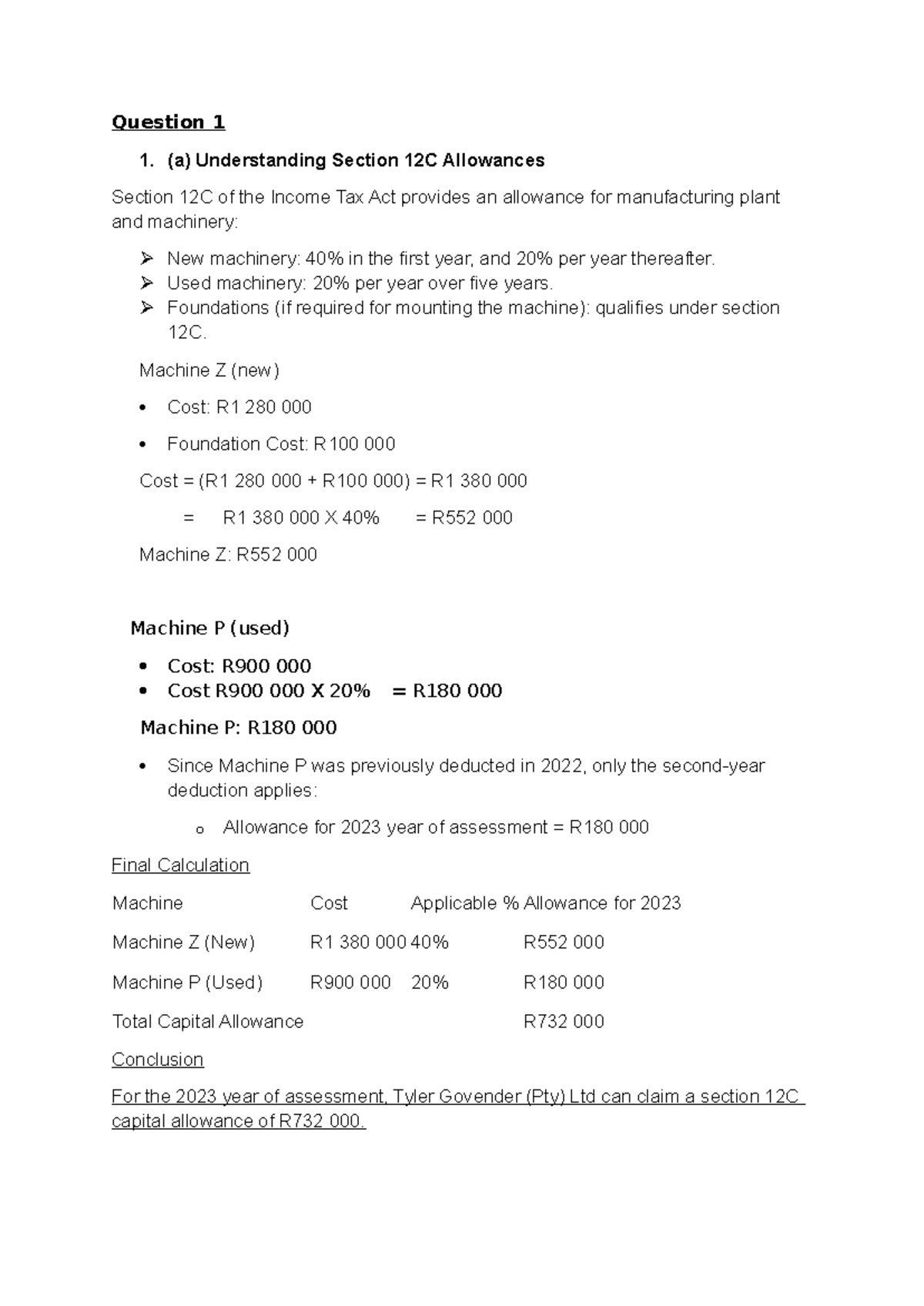 Taxation 3A Assignment 2 - Section 12C Allowances Explained - Studocu