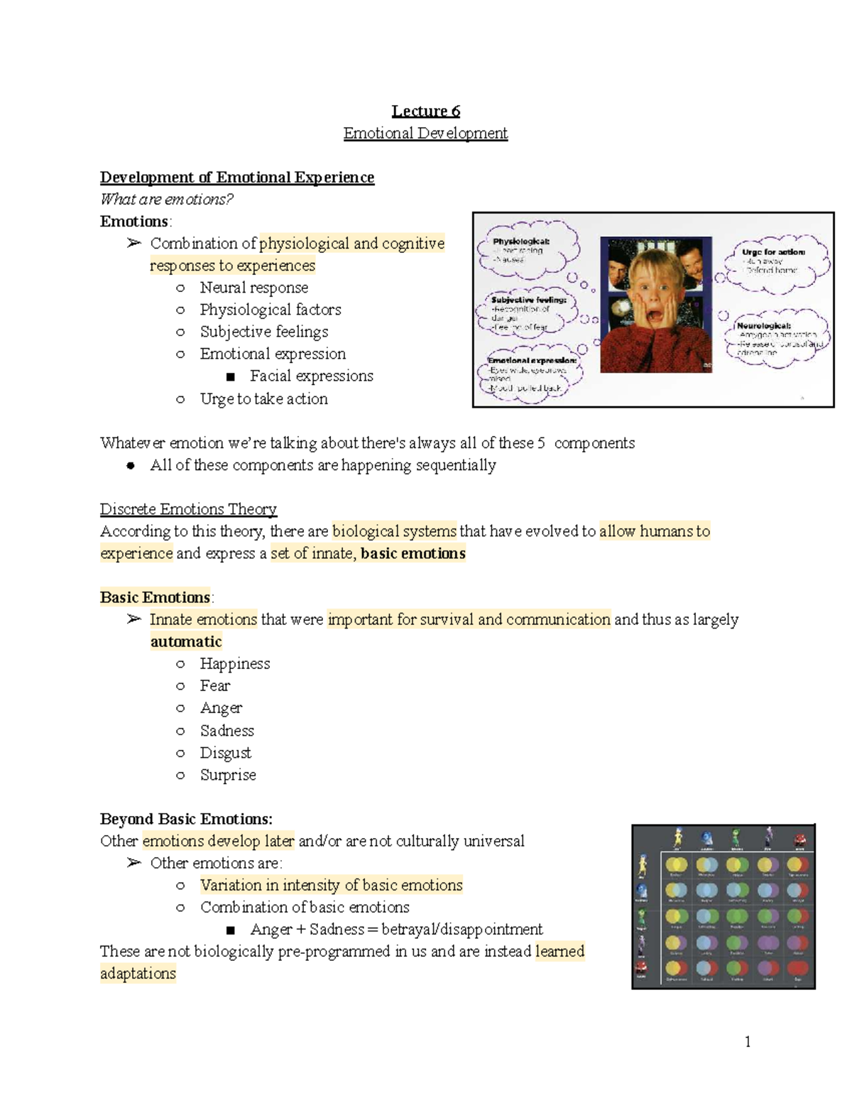 Lecture 6: Emotional Development and the Evolution of Emotions - Studocu