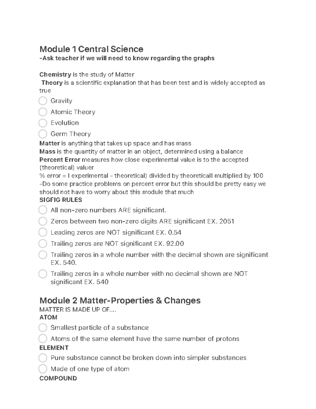 Chemical Properties and Changes of Matter: Module 1 & 2 Overview - Module 1 Central Science -Ask ...