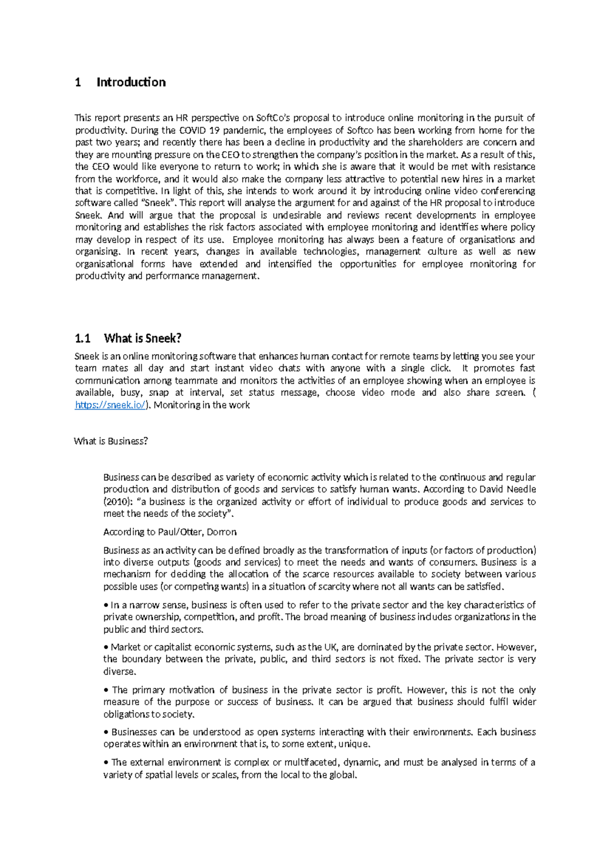 WWL Assessment Report 1: HR Perspectives on Employee Monitoring - Studocu