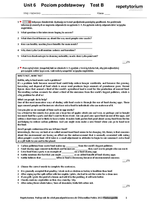 U6 Test PP gr A - Sprawdzian - Unit 6 Poziom podstawowy Test A Imię i ...