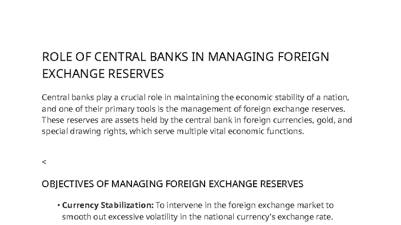 Central Banks & FX Reserves Management: Key Roles & Strategies - Studocu