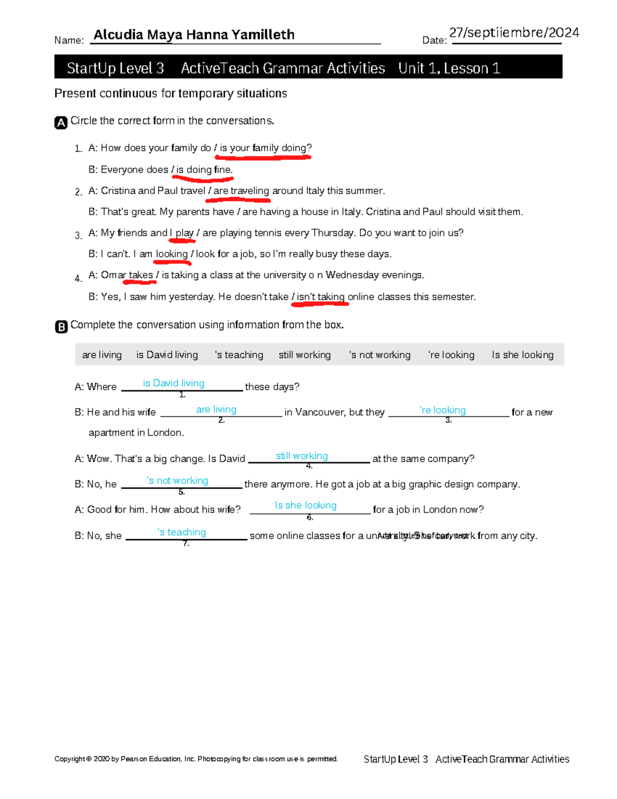 StartUp Level 3 ActiveTeach Grammar Activities: Present Continuous ...