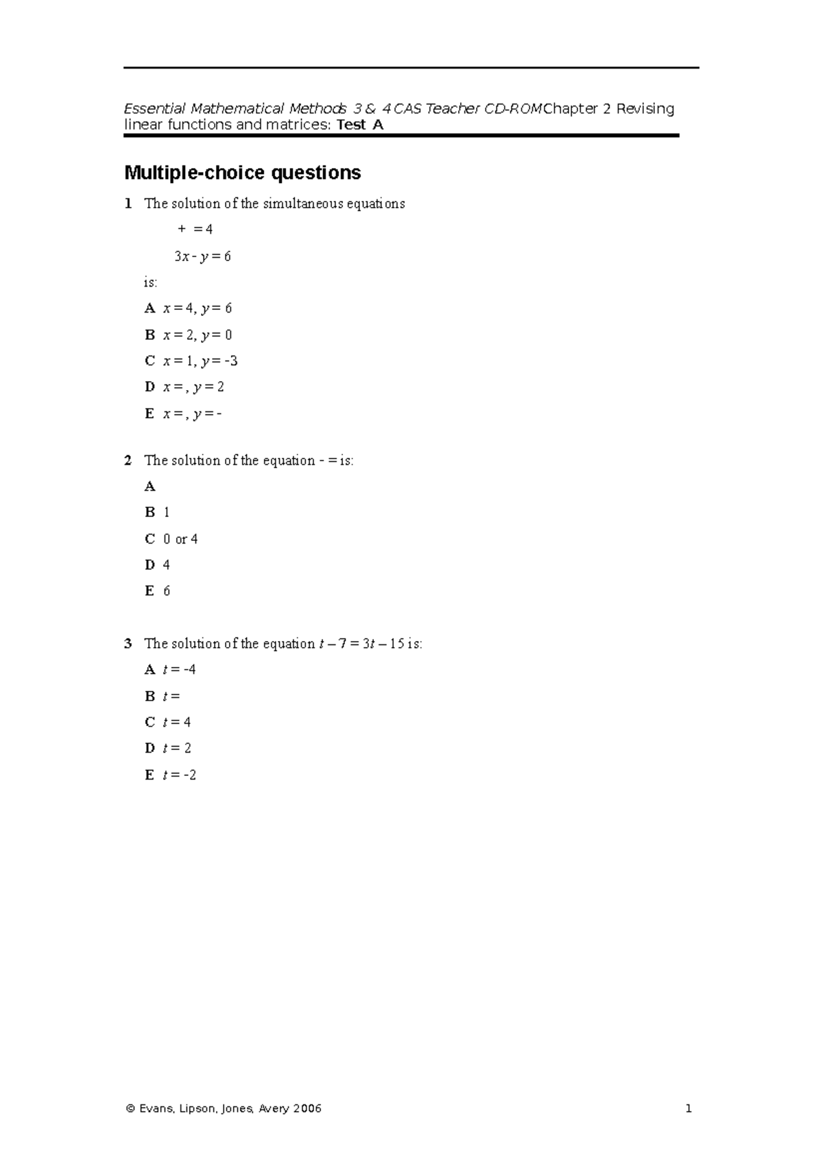 Ch02 Multiple-Choice Questions - Linear Functions & Matrices - Studocu