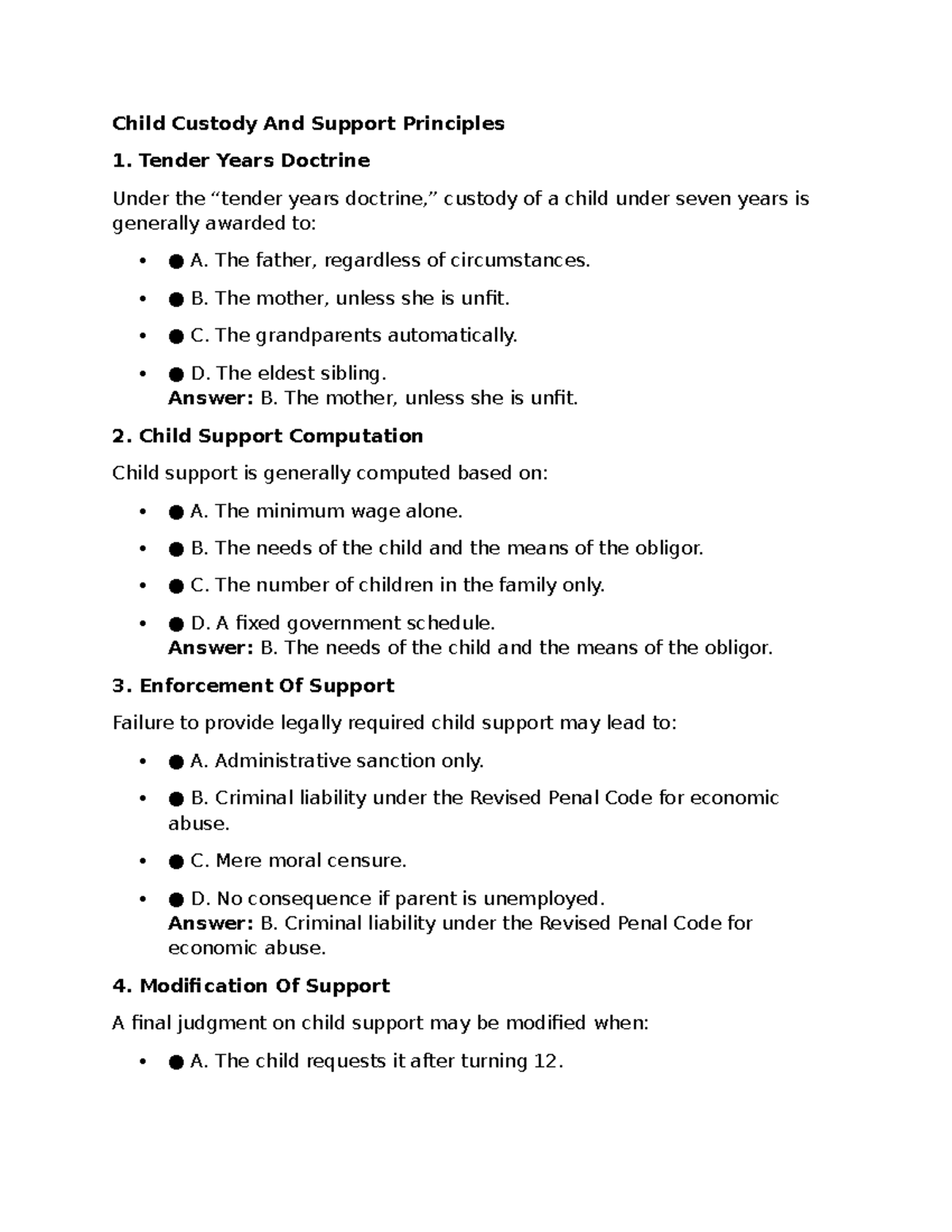 Child Custody & Support Principles: Key Concepts & Guidelines - Studocu