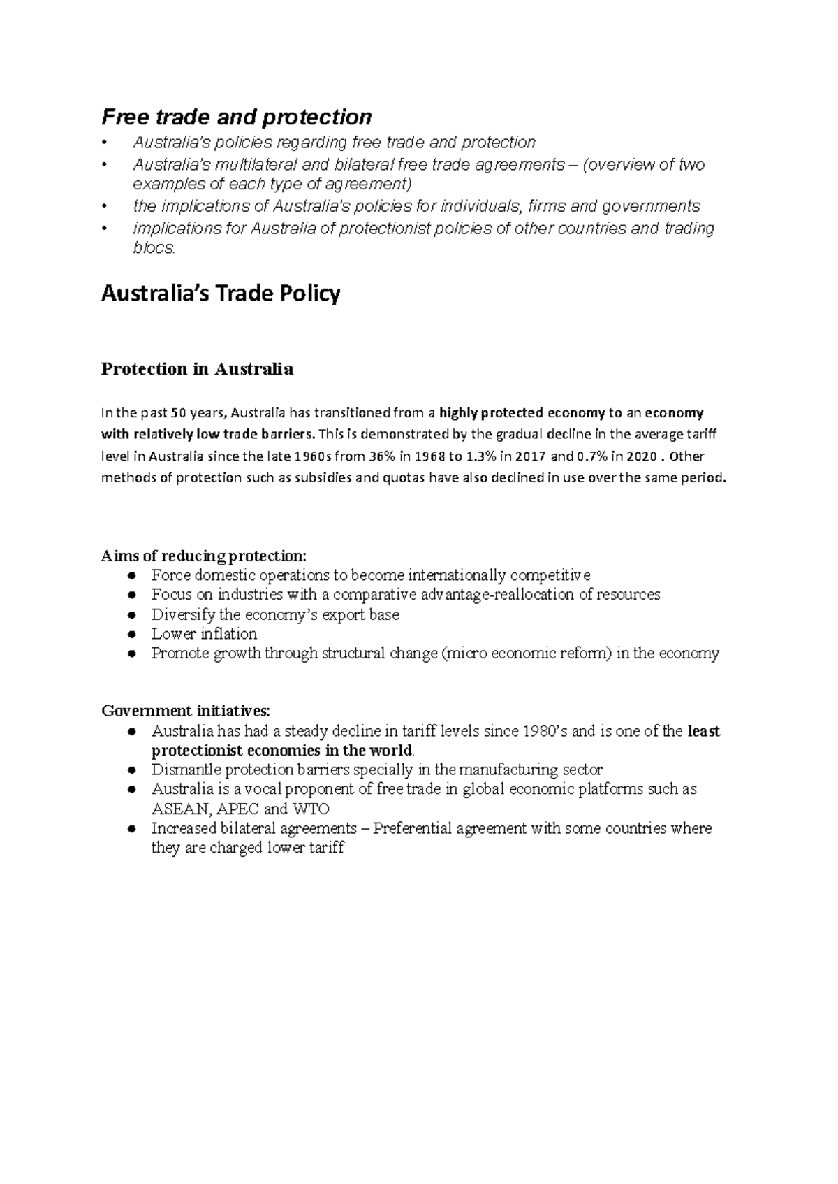 Australia's Trade Policy: Impacts of Free Trade & Protectionism on ...