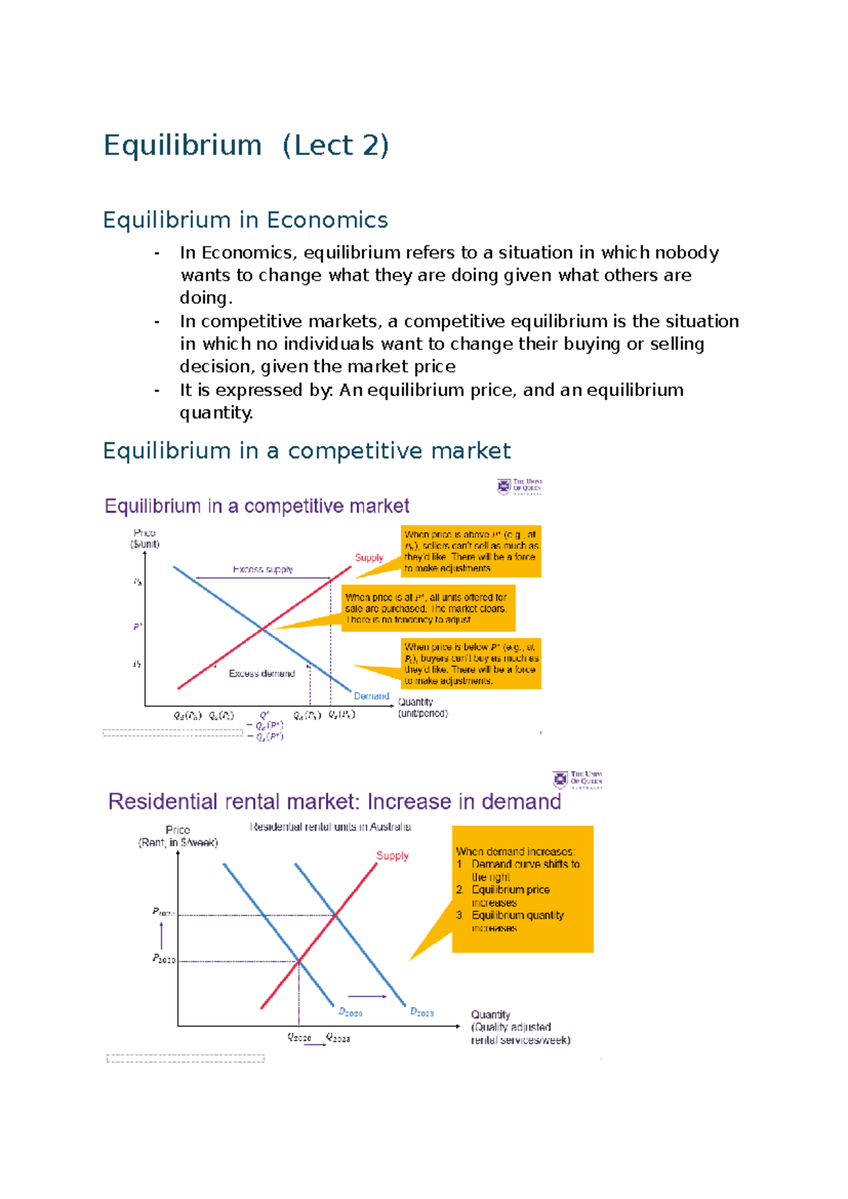 ECON Notes: Equilibrium & Market Structures (Lect 2-4) - Studocu