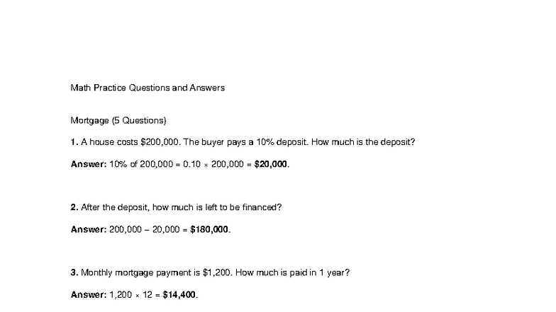 Math Practice Questions & Answers: Mortgage, Hire Purchase, Wages, Tax ...