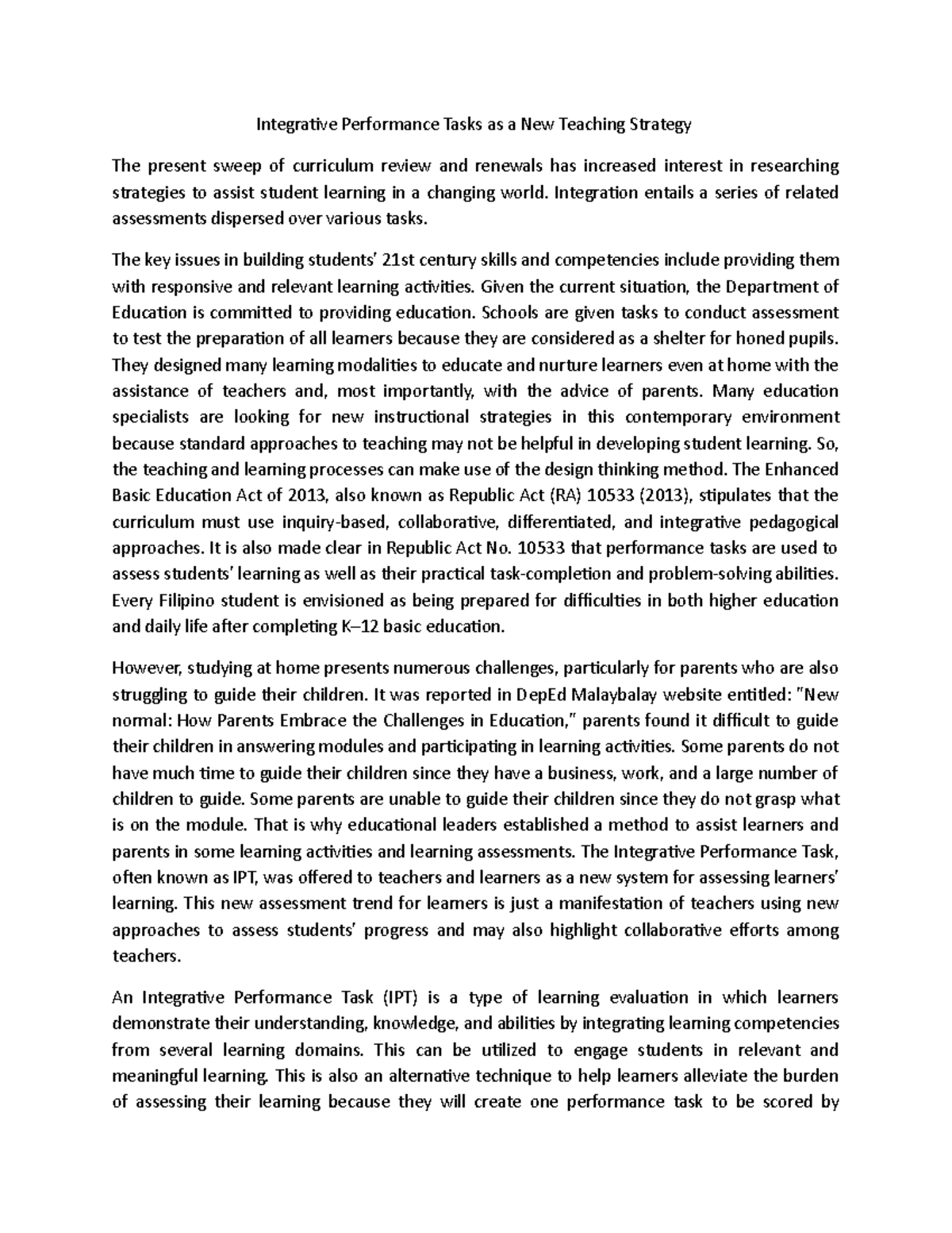 Integrative Performance Tasks (IPT): A Strategy for Modern Teaching ...