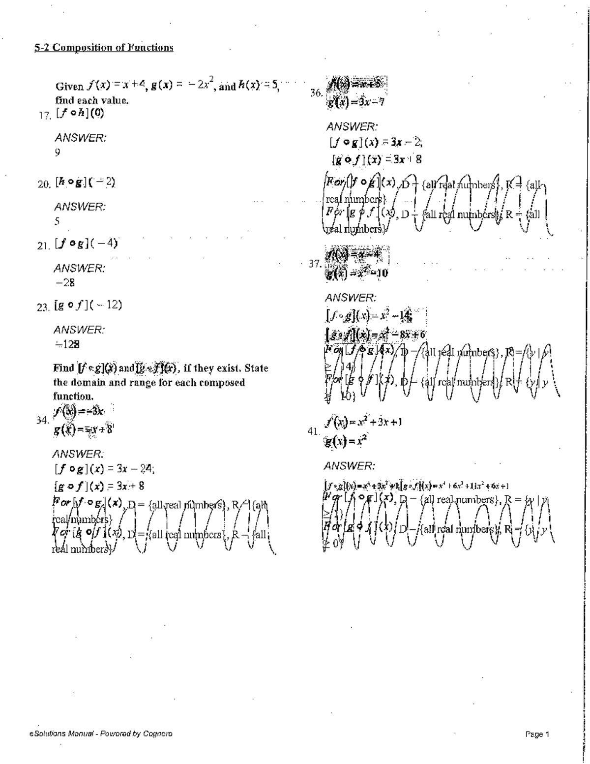 5.2 HW Key: Composition of Functions and Their Values - Studocu