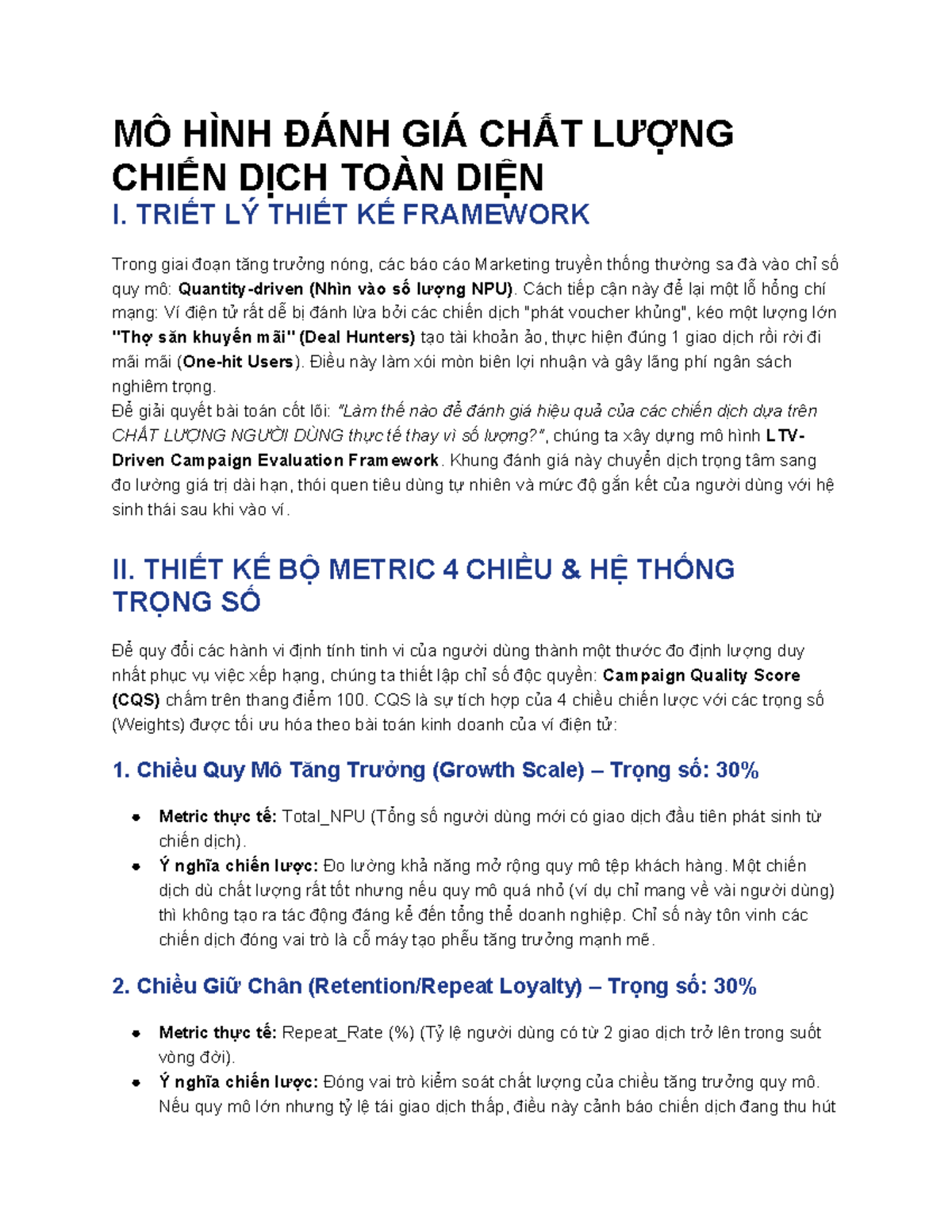 Khung Đánh Giá Chất Lượng Chiến Dịch Marketing (CQS) - Studocu