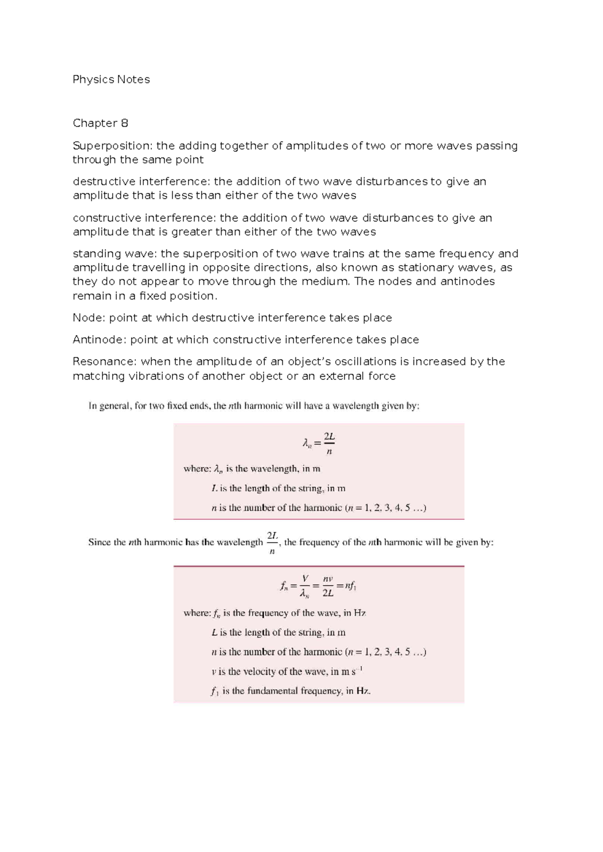 Physics Notes: Chapter 8 - Superposition and Wave Interference - Studocu