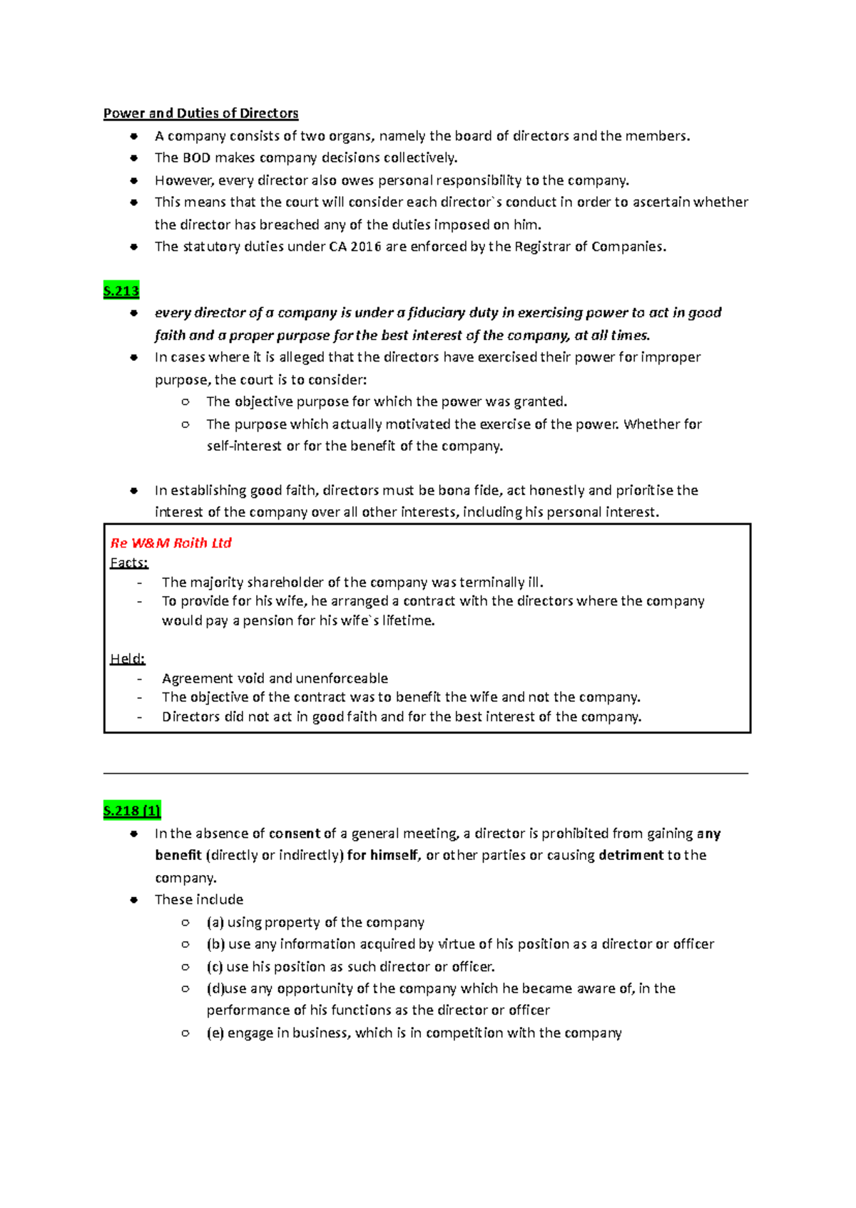 Power and Duties of Directors: Notes DD on CA 2016 Compliance - Studocu