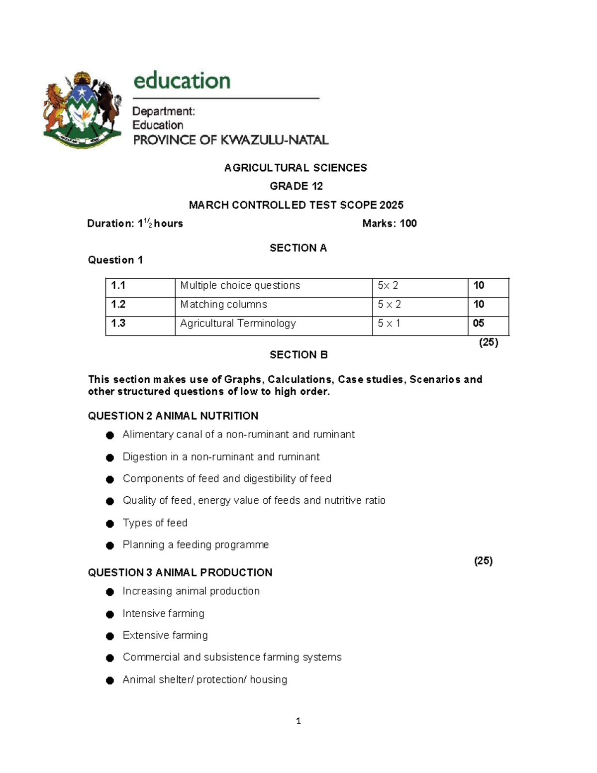 Agric Sci Grade 12 March Controlled Test Scope 2025 - Studocu