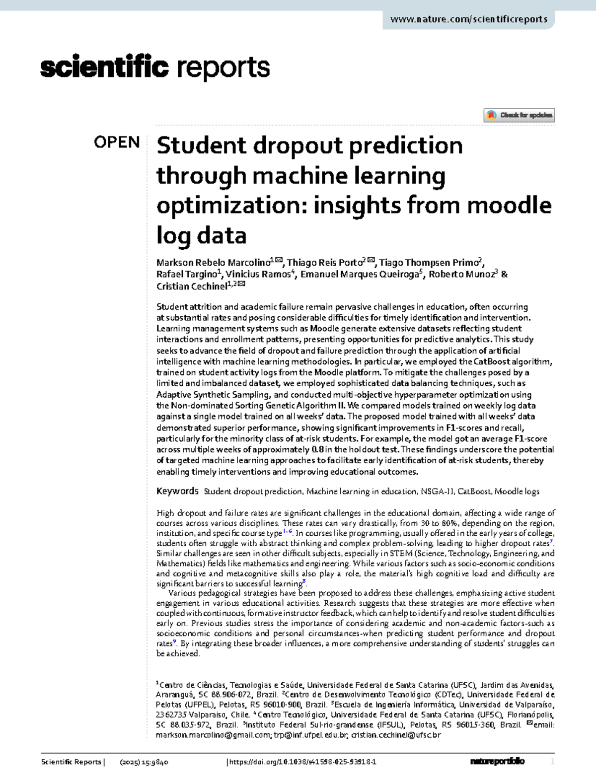 OPEN Student Dropout Prediction Using Machine Learning on Moodle Logs - Studocu