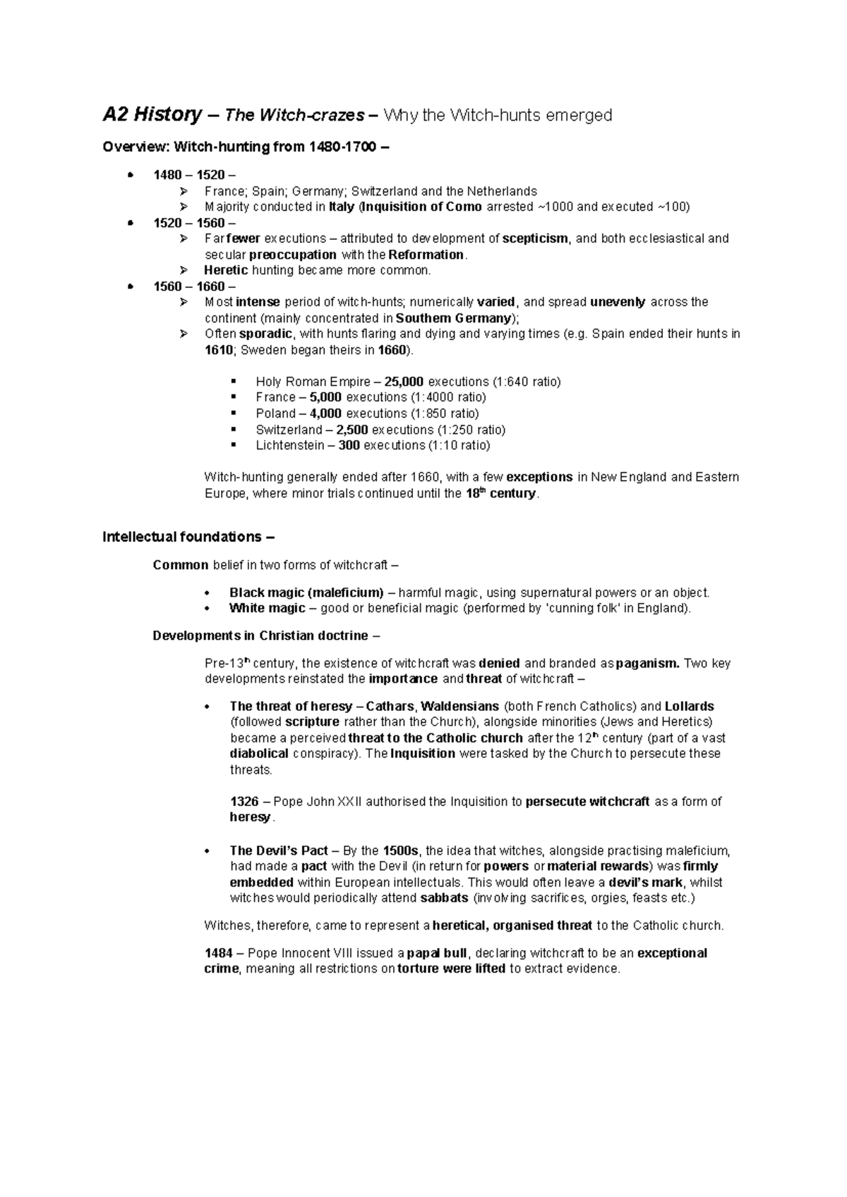 A2 History - Witch-Hunts from 1480-1700: Causes and Consequences - Studocu