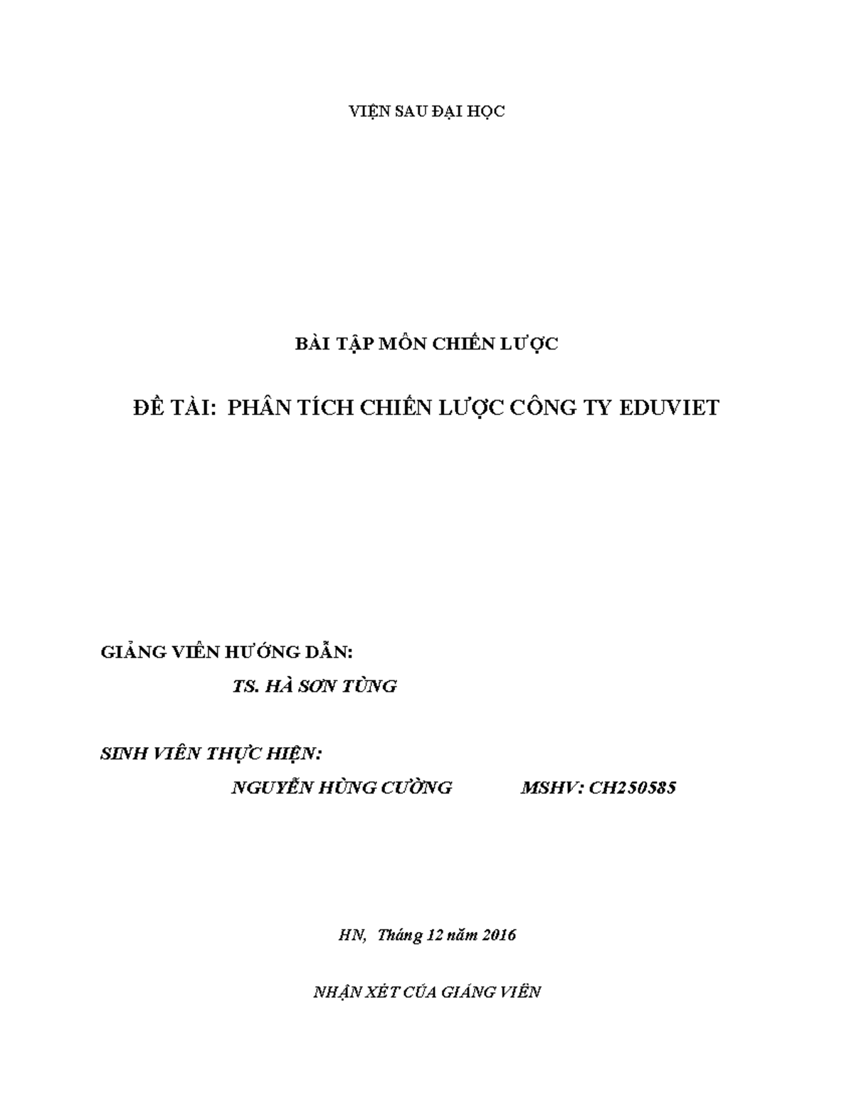 CLKD Edu Viet - CLKD Edu Viet - VIỆN SAU ĐẠI HỌC BÀI TẬP MÔN CHIẾN LƯỢC ...