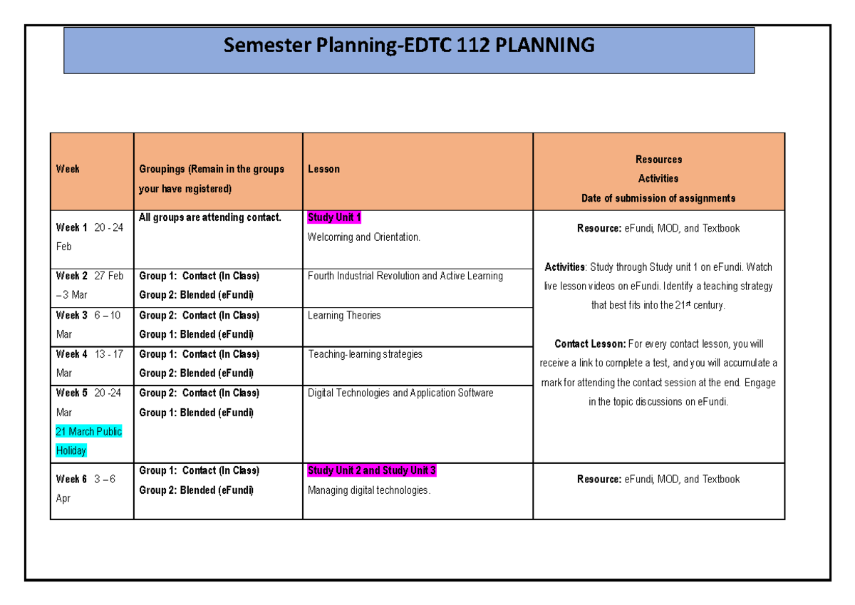 EDTC 112 Semester Planning and Lesson Overview - Studocu