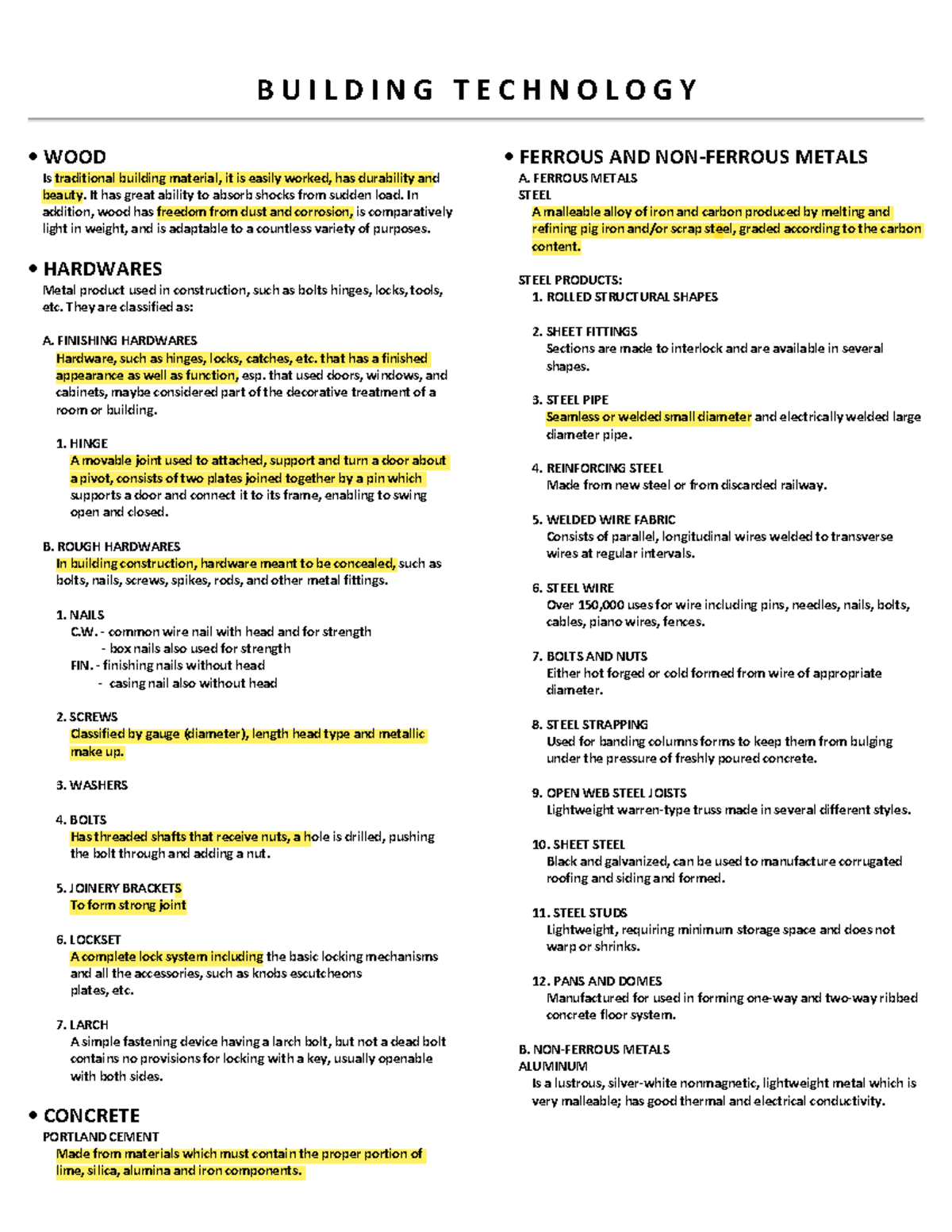 Building Technology and Materials: AQE Reviewer Guide - Studocu