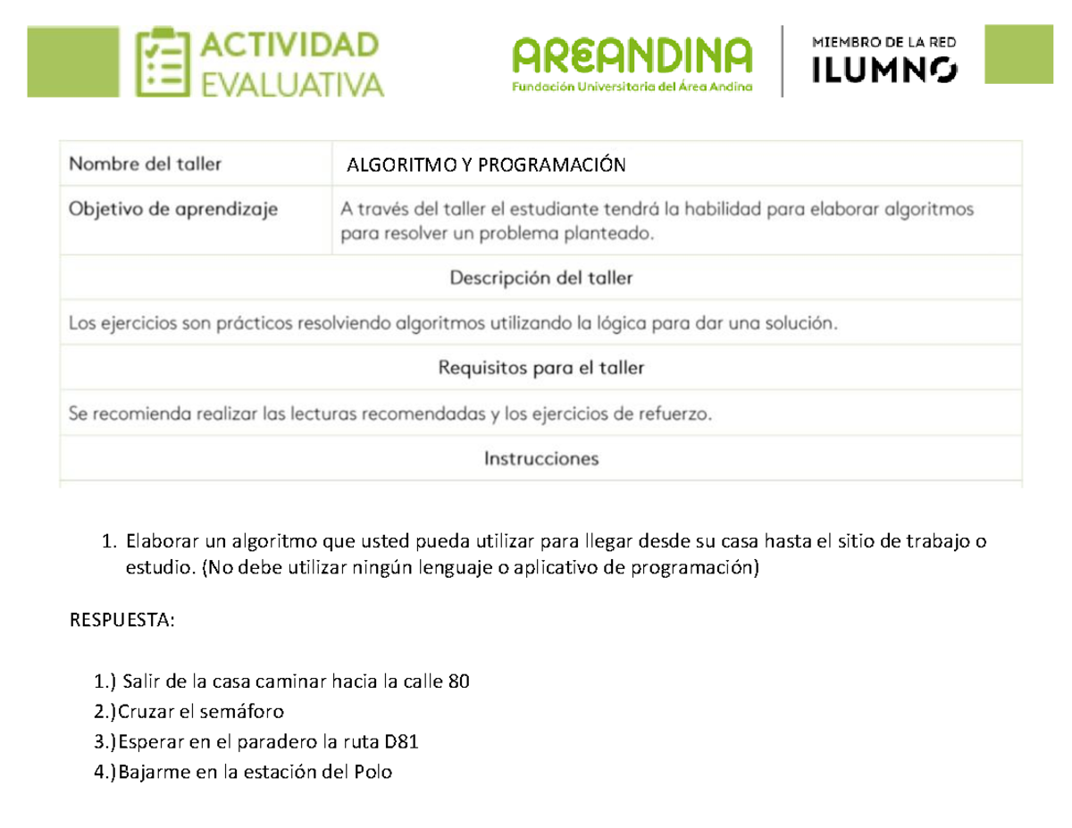Actividad Evaluativa Eje 1 - Algoritmos y Diagrama de Flujo - Studocu