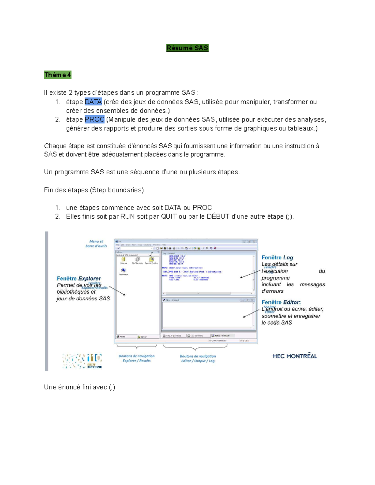 Résumé SAS Thème 4 : Étapes DATA et PROC dans un Programme SAS - Studocu