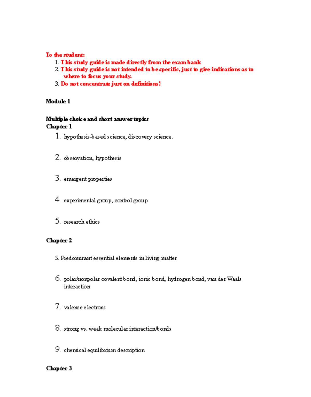 181 Topic 1 Study Guide - To the student: This study guide is made ...