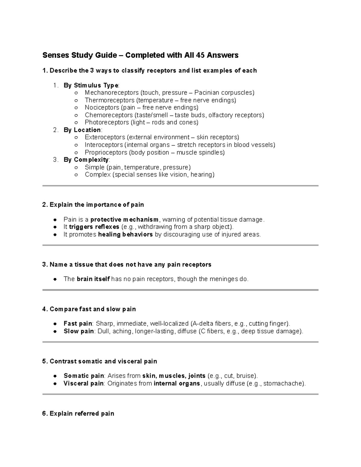 Senses Study Guide Completed with All 45 Answers - Senses Study Guide ...