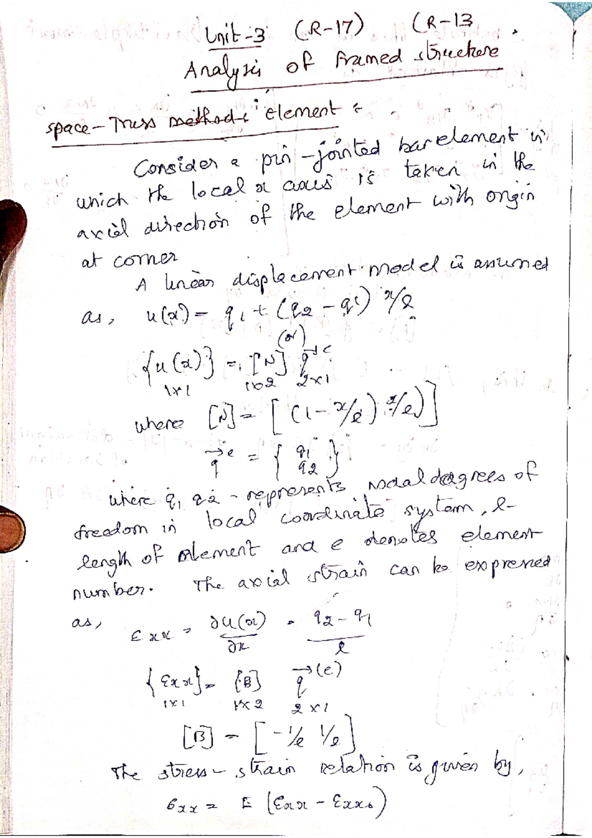 FEM Unit-3 (R-21) - Detailed Notes on Framed Structures Analysis - Studocu