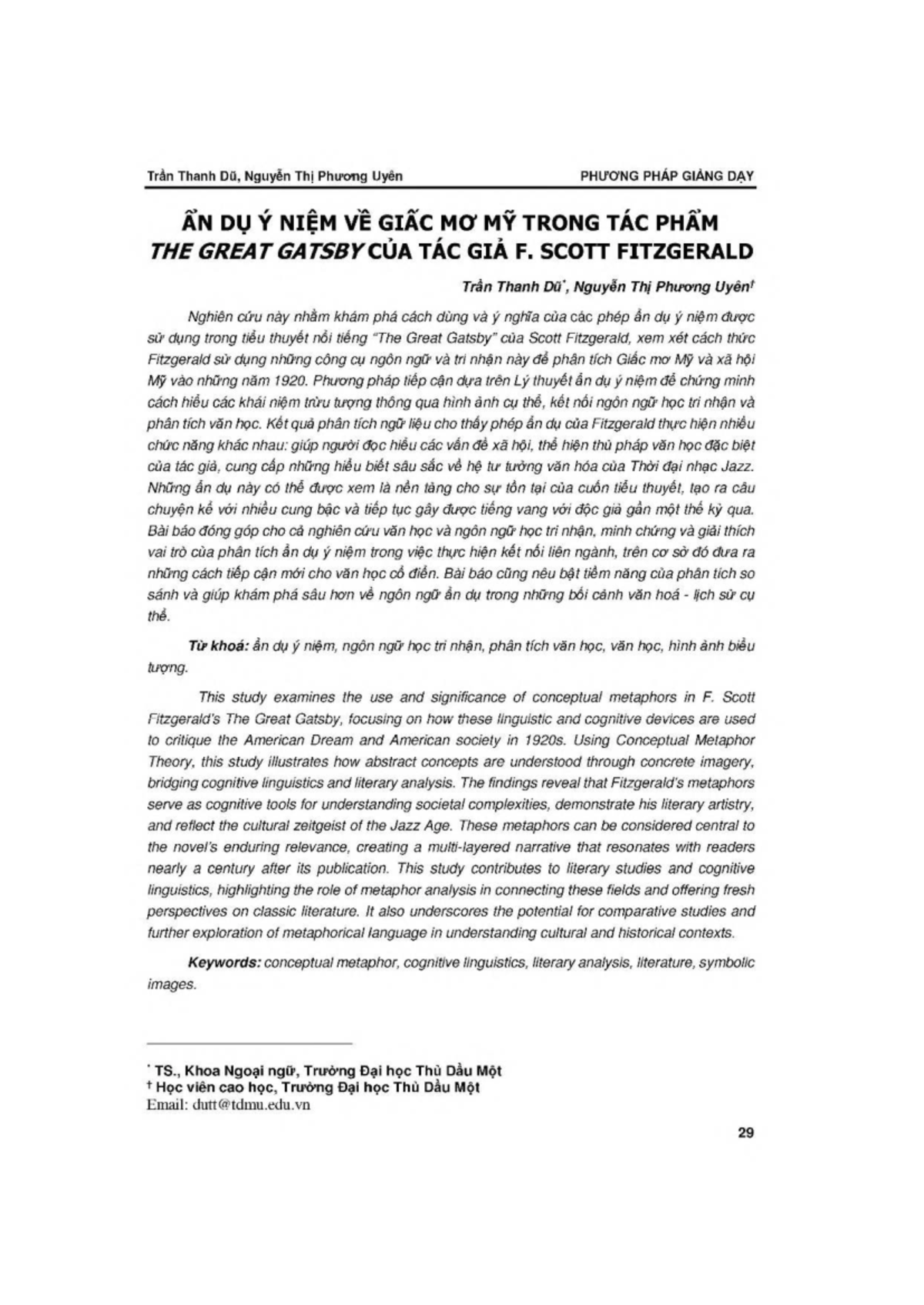 PHÂN TÍCH PHÉP ẨN DỤ VỀ GIẤC MƠ MỸ TRONG THE GREAT GATS CỦA F. SCOTT ...