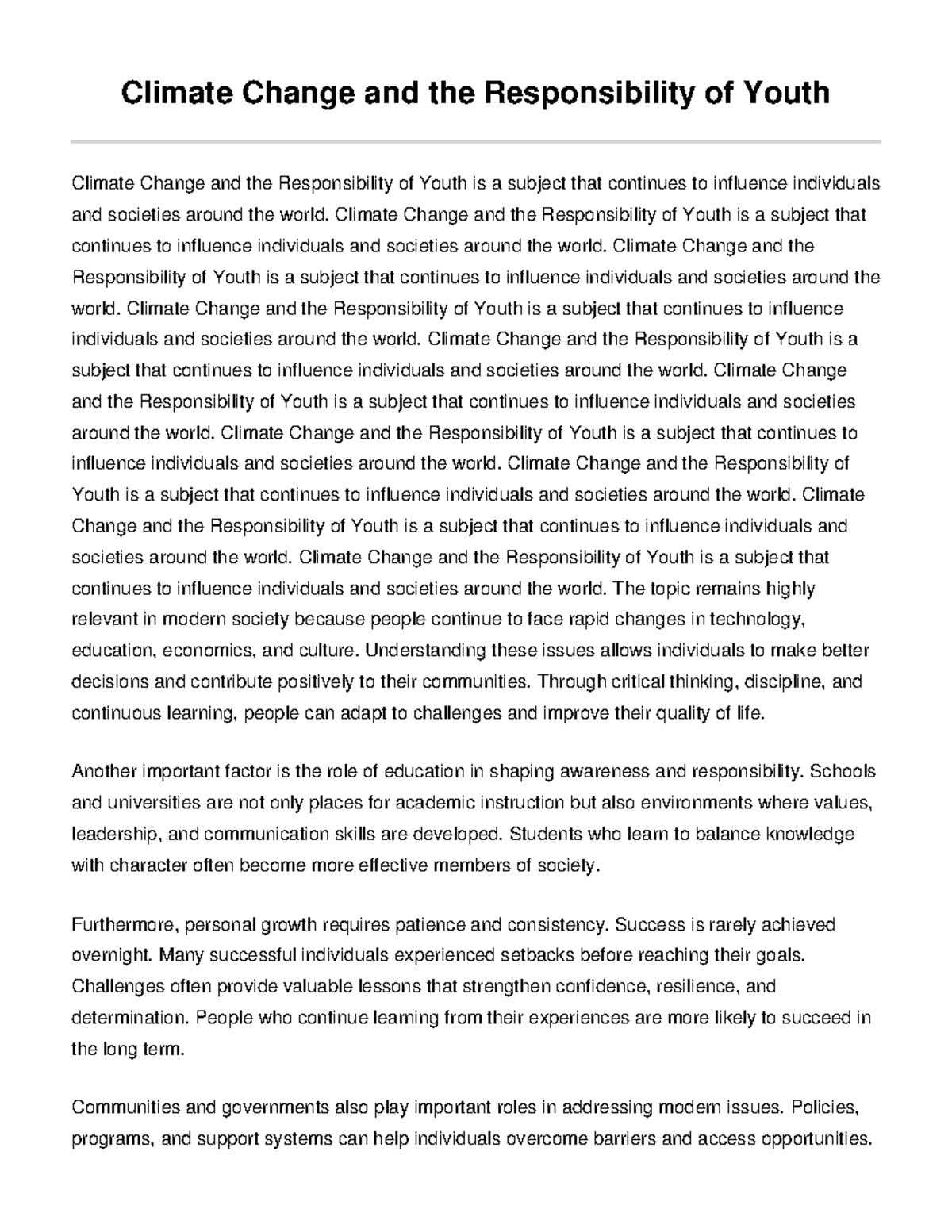 Essay 7: Youth's Role in Addressing Climate Change Challenges - Studocu