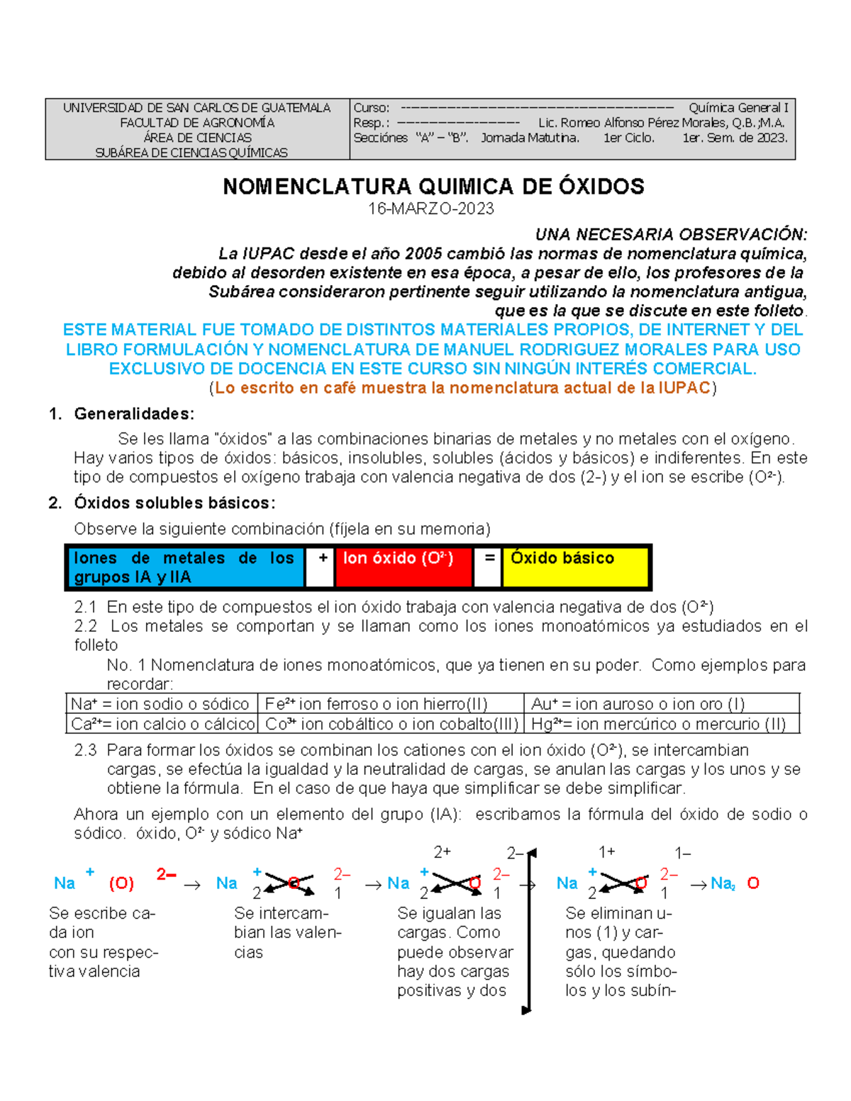 Nomenclatura DE Ó Xidos - UNIVERSIDAD DE SAN CARLOS DE GUATEMALA ...
