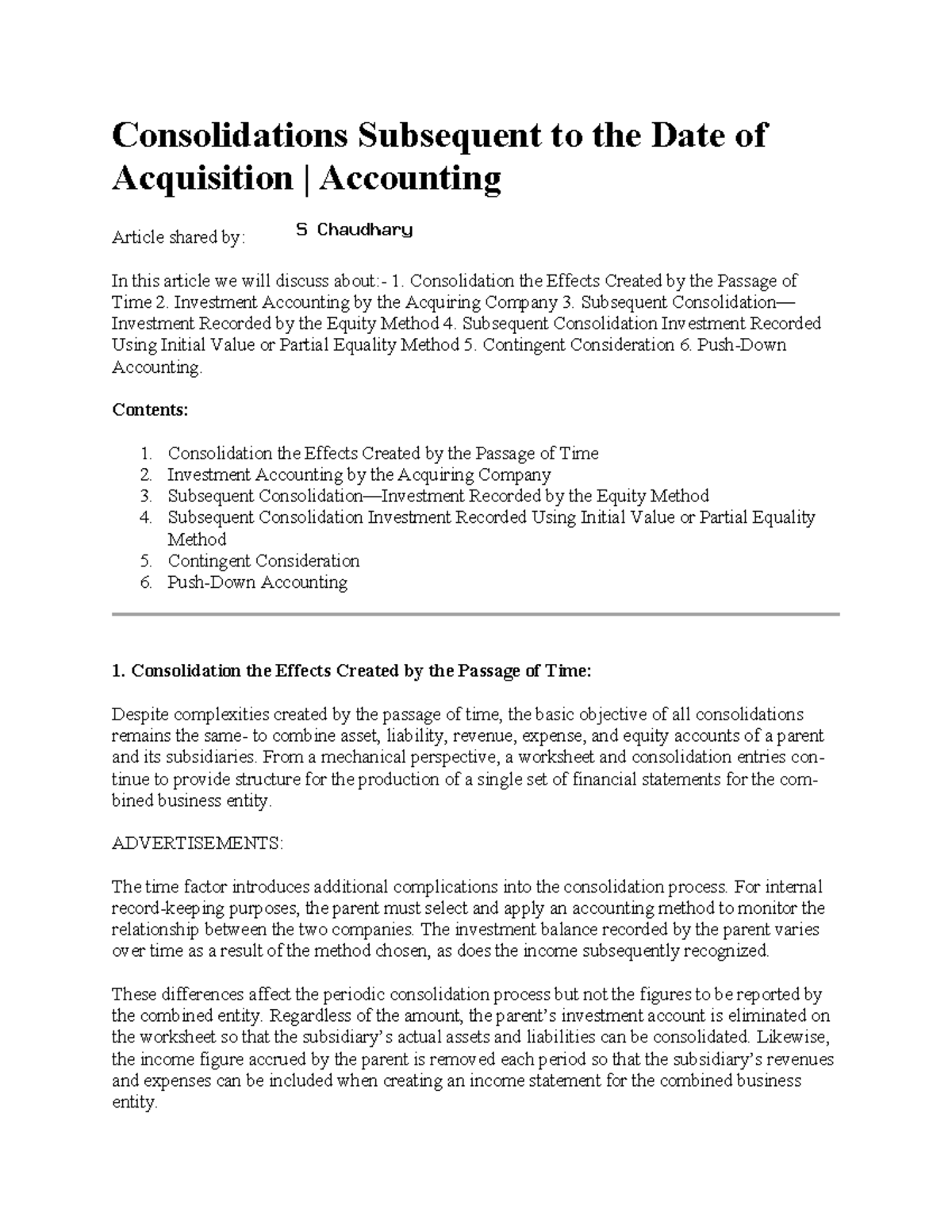 Consolidation Accounting Post-Acquisition: Equity Method Insights (ACCT ...