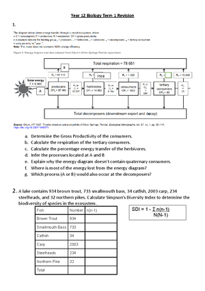 Preparation for Data Test - Biology Revision Unit 1 Data Test To ensure ...