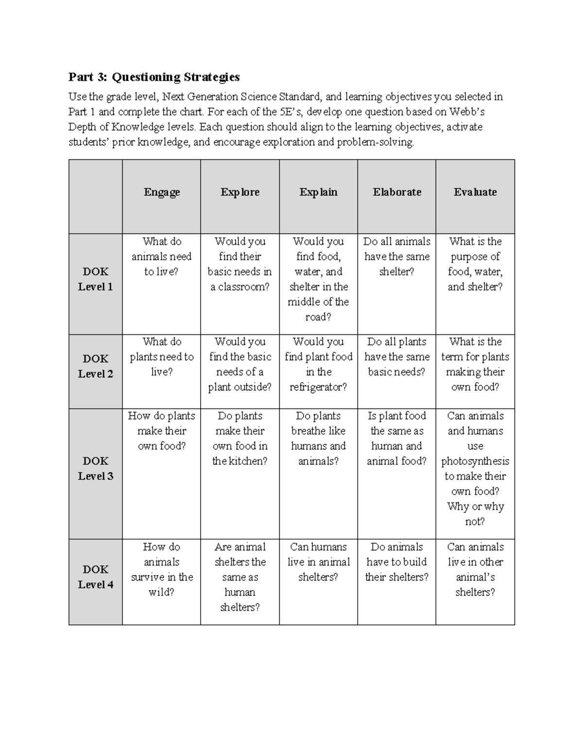 Part 3: Instructional Model - Questioning Strategies Template - Studocu