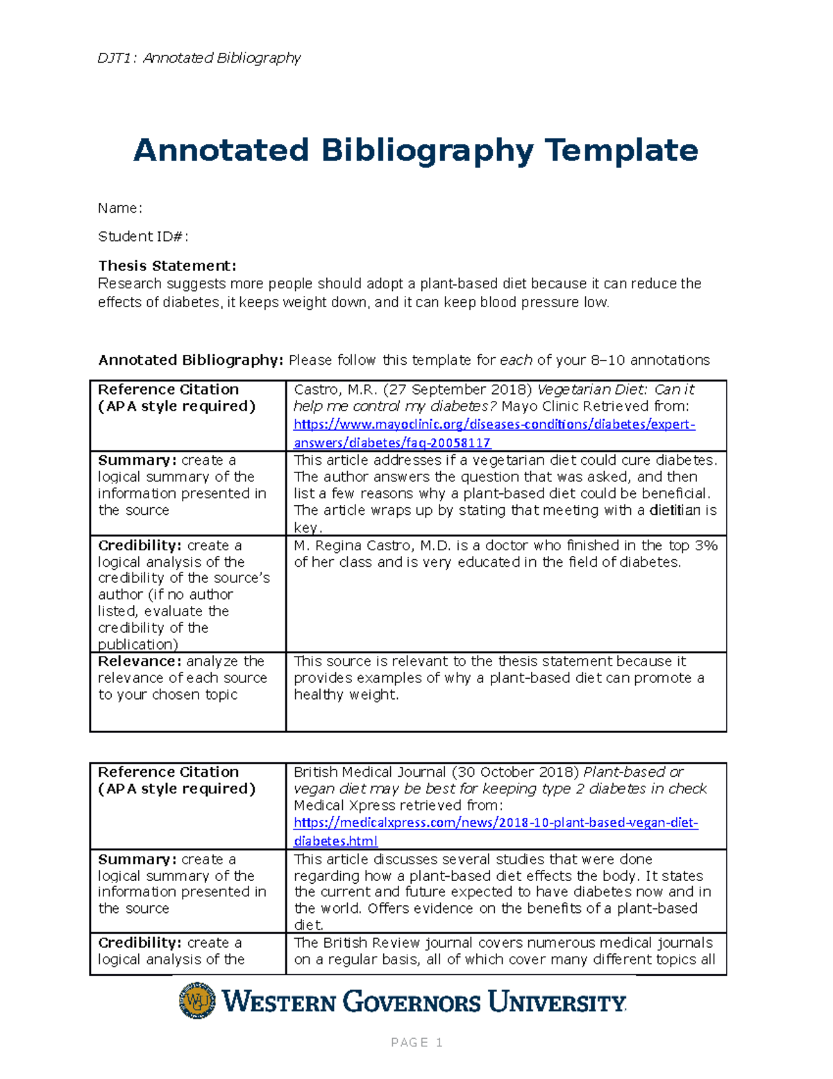 C456 task 1 - pass - Annotated Bibliography Template Name: Student ID ...