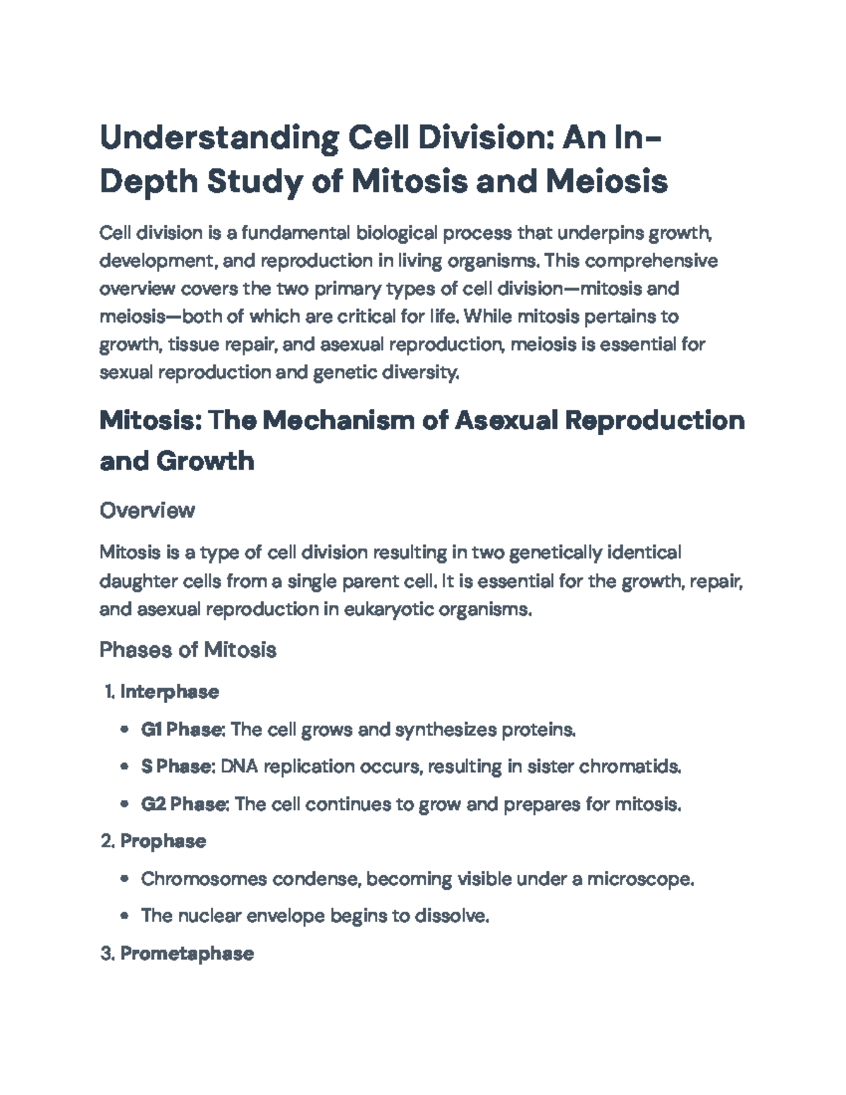 Comprehensive Study of Mitosis and Meiosis: Importance in Biology - Studocu