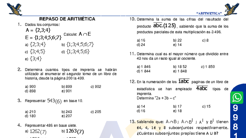 REPASO DE ARITMÉTICA 1 - CEPRE UNCP 2020 - Studocu