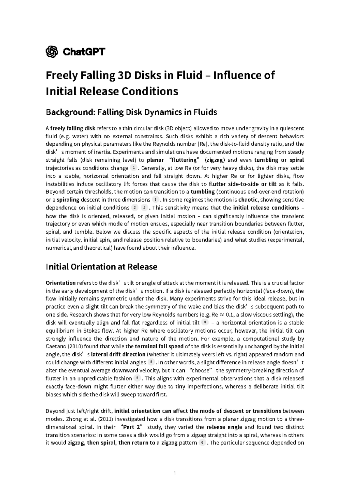 Freely Falling 3D Disks in Fluid: Impact of Initial Release Conditions ...