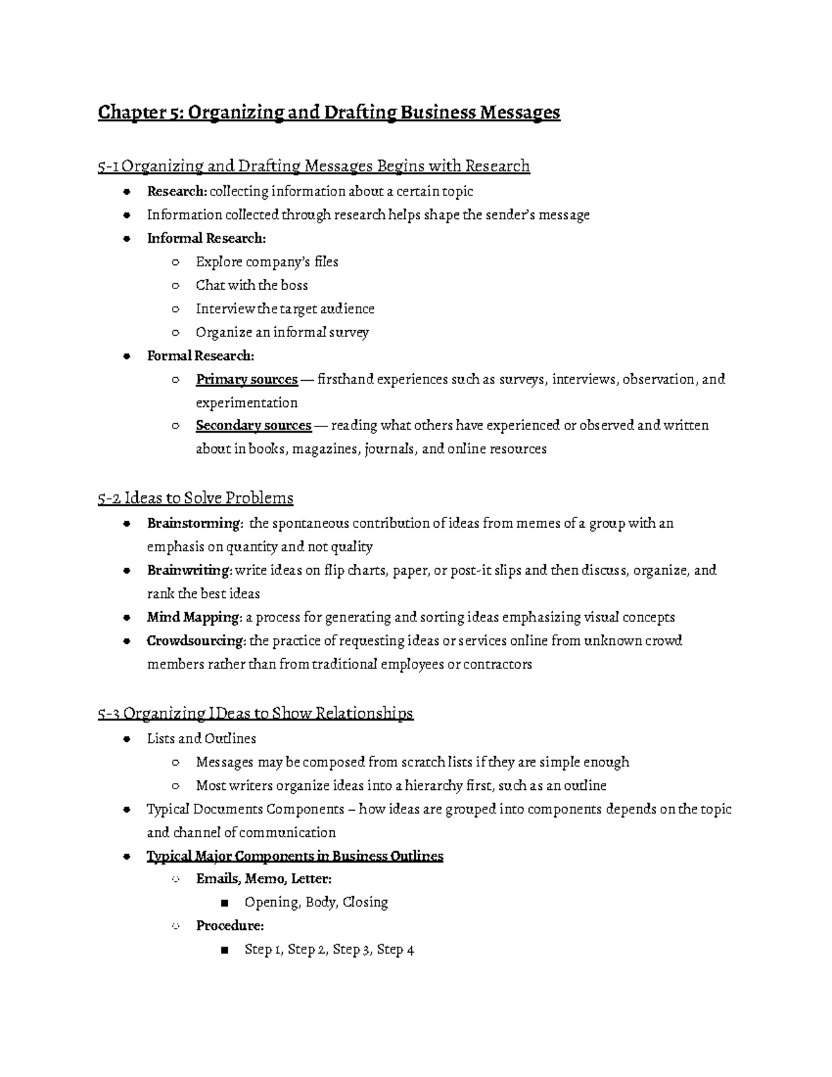 BUAD 201: Chapter 5 - Organizing and Drafting Business Messages - Chapter 5: Organizing and Dra ...