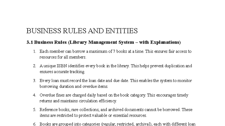 BUS 101: Library Management System - Business Rules & Entities - Studocu