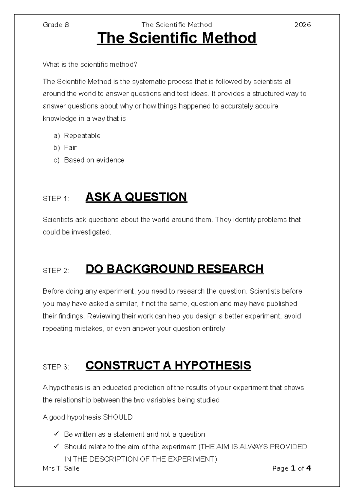 Grade 8 The Scientific Method Overview and Steps for 2026 - Studocu