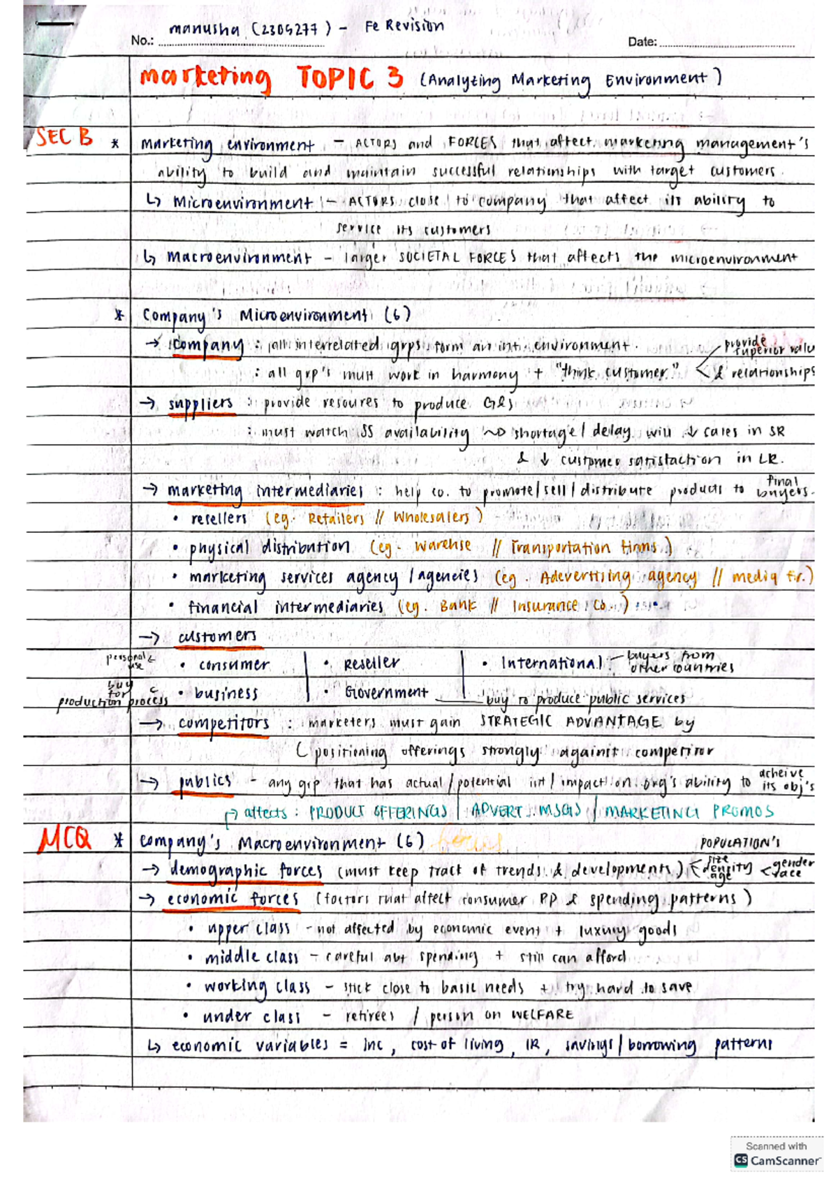 Marketing notes, topic 3,5 and 8 - manusha (2305277 ) Fe Revision No ...