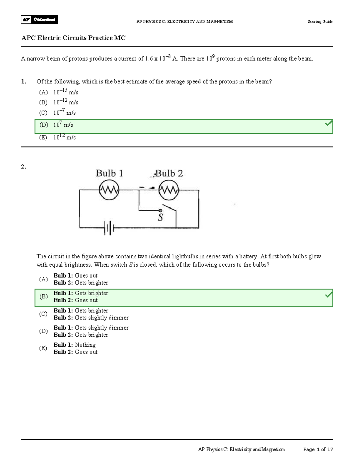 APC Electric Circuits Practice MC Scoring Guide - Studocu