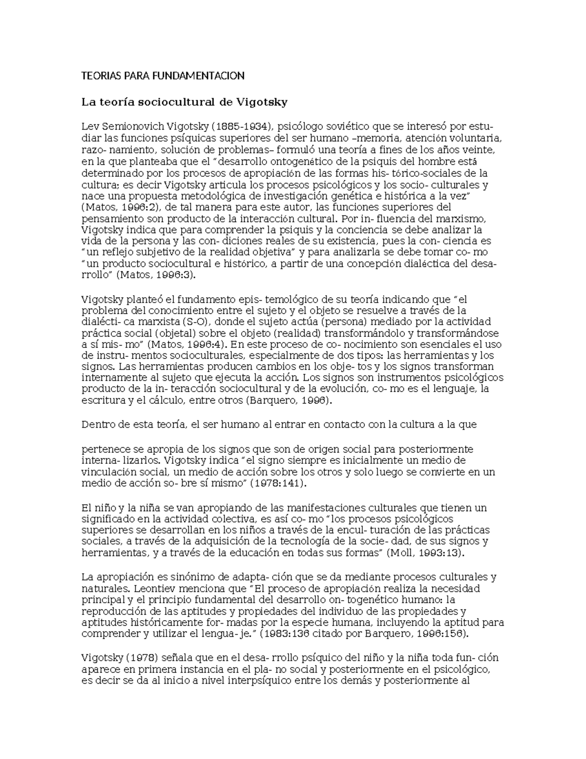 TEORÍAS SOCIOCULTURALES DE VIGOTSKY: IMPLICACIONES EDUCATIVAS - Studocu