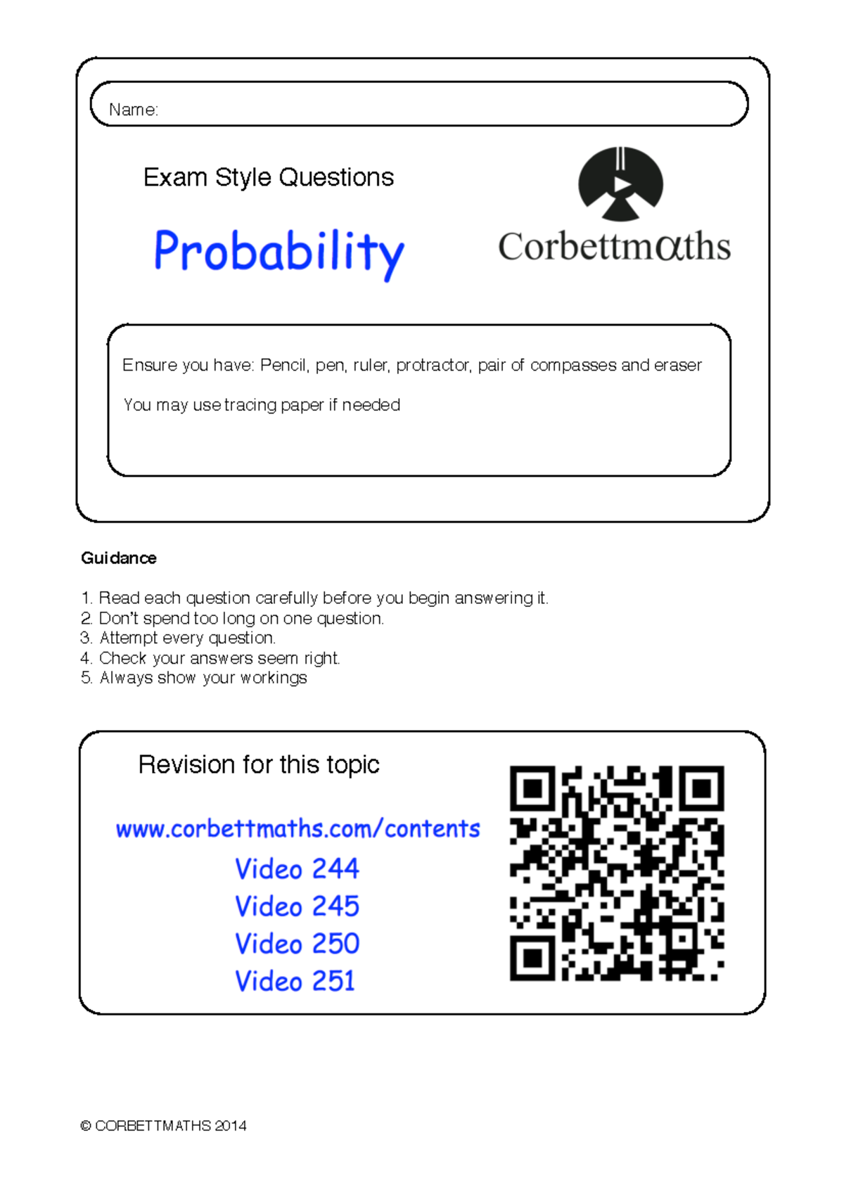 Probability Questions - Year 9 Exam Preparation Guide - Studocu