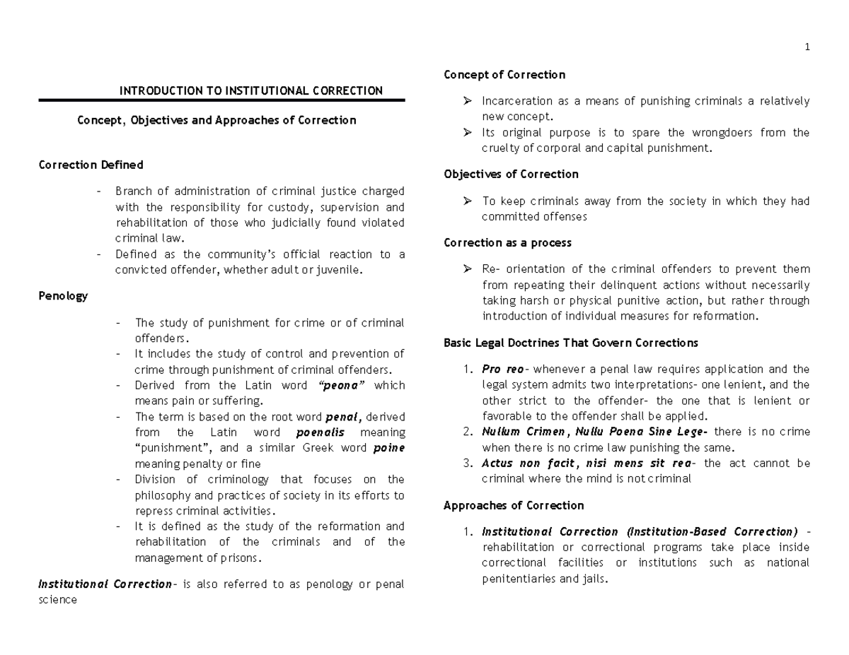 Introduction to Institutional Correction: Concepts & Approaches - Studocu