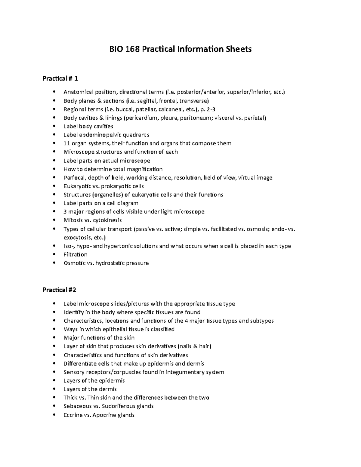 BIO 168 Practical Info Sheets - BIO 168 Practical Information Sheets ...