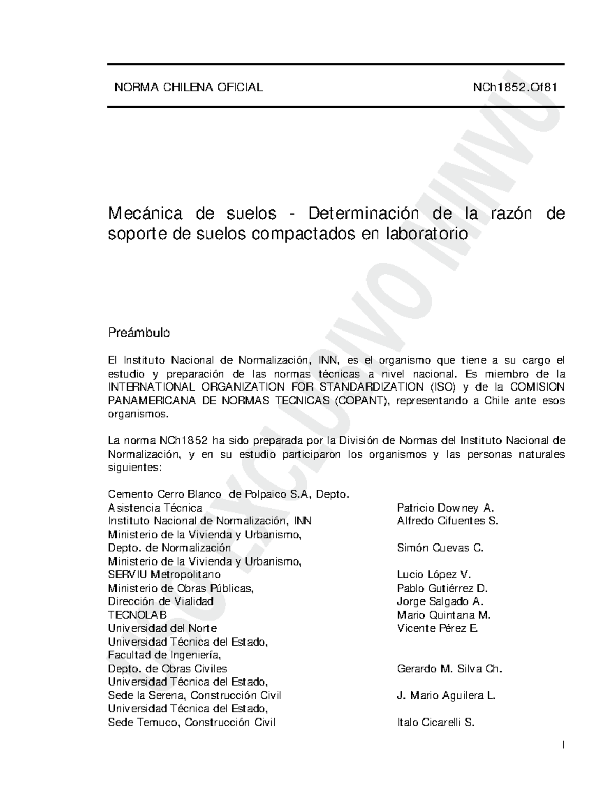 NCh1852 OF1981 CBR - Determinación de Razón de Soporte en Suelos - Studocu