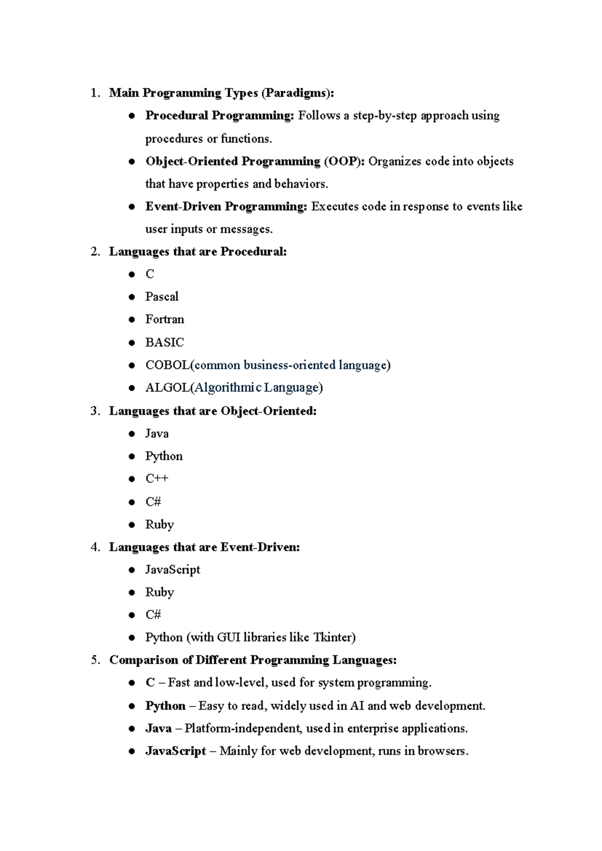 CS101 - Task 1: Programming Paradigms and Language Overview - Studocu
