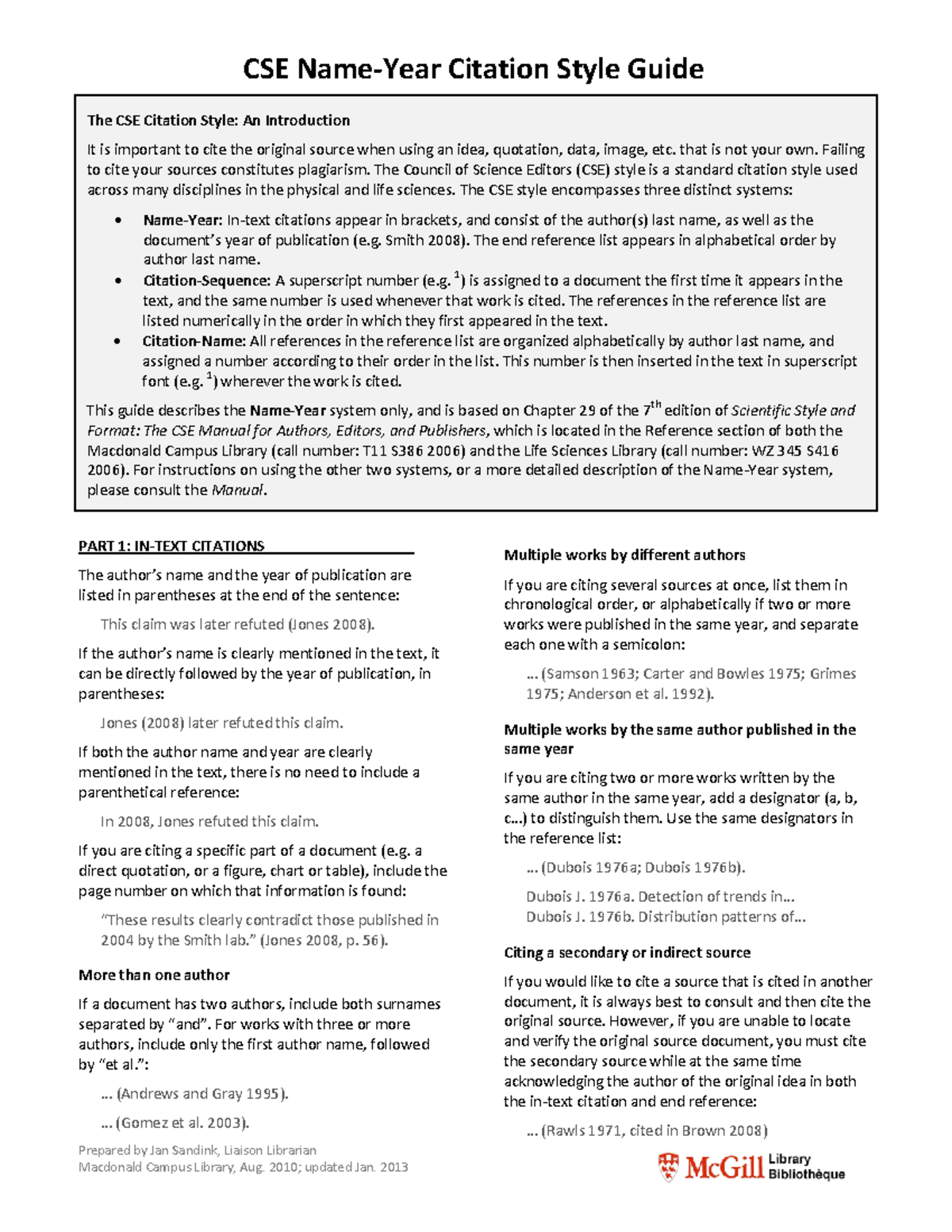 CSE 101: CSE Name-Year Citation Style Guide for Proper Referencing ...